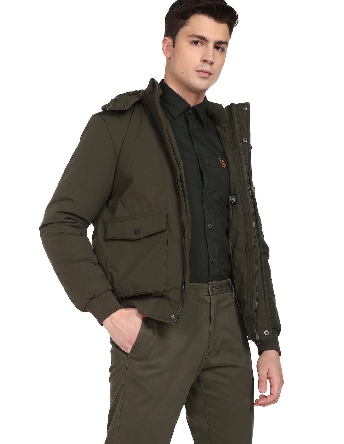 Buy U.S. Polo Assn. Men Olive Detachable Hood Heat Tech Jacket - NNNOW.com