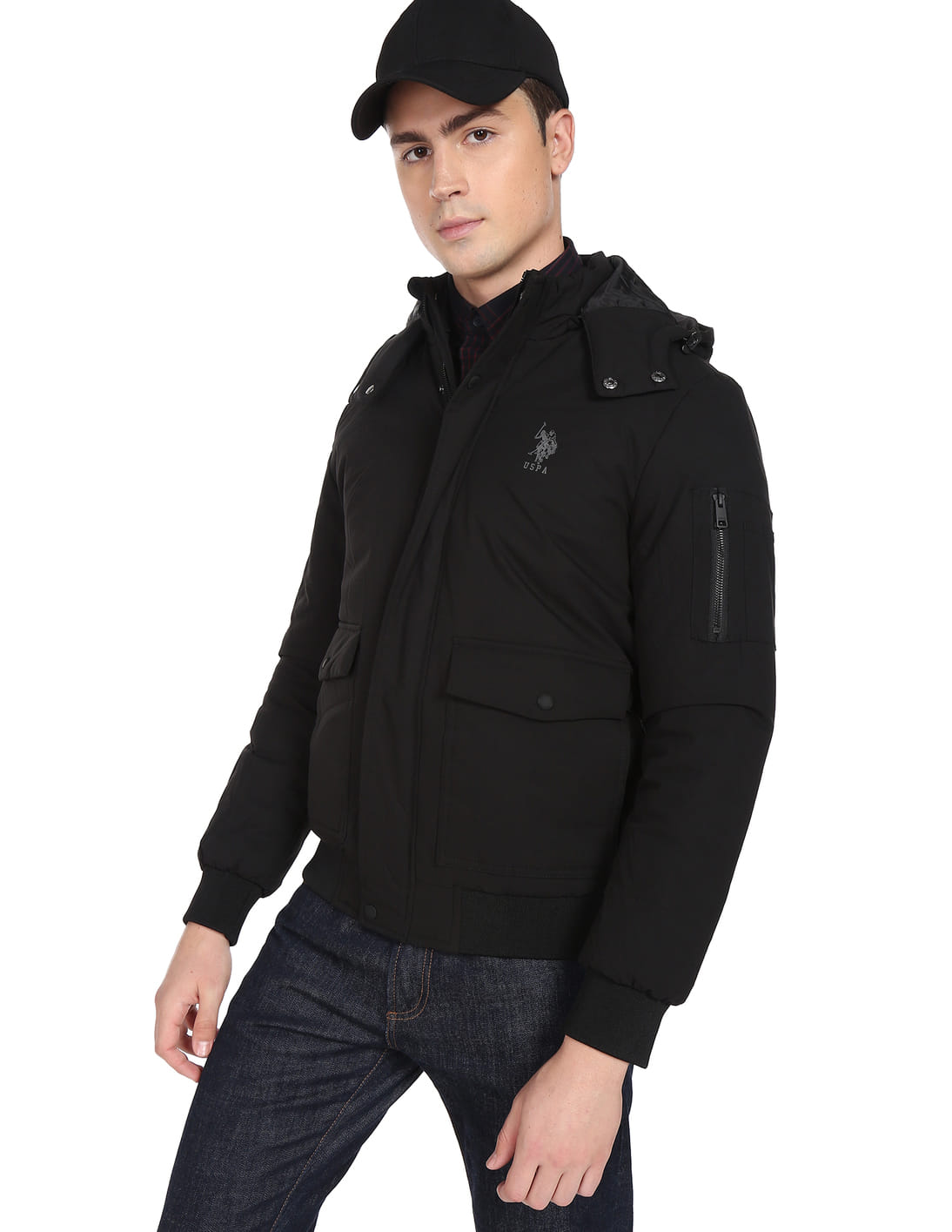 Buy U.S. Polo Assn. Men Black Detachable Hood Heat Tech Jacket - NNNOW.com