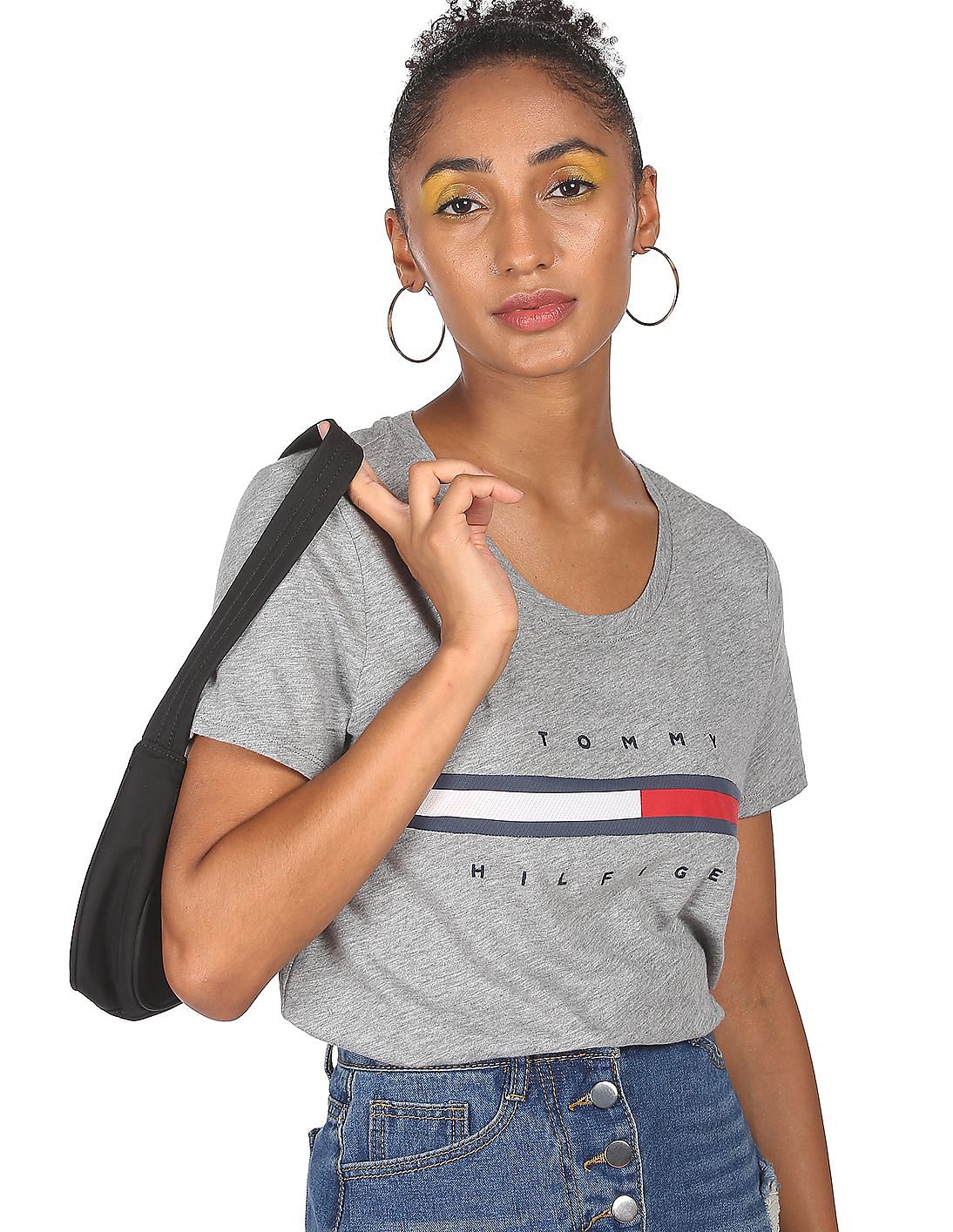 Buy Tommy Hilfiger Women Grey Relaxed Fit Heathered T Shirt