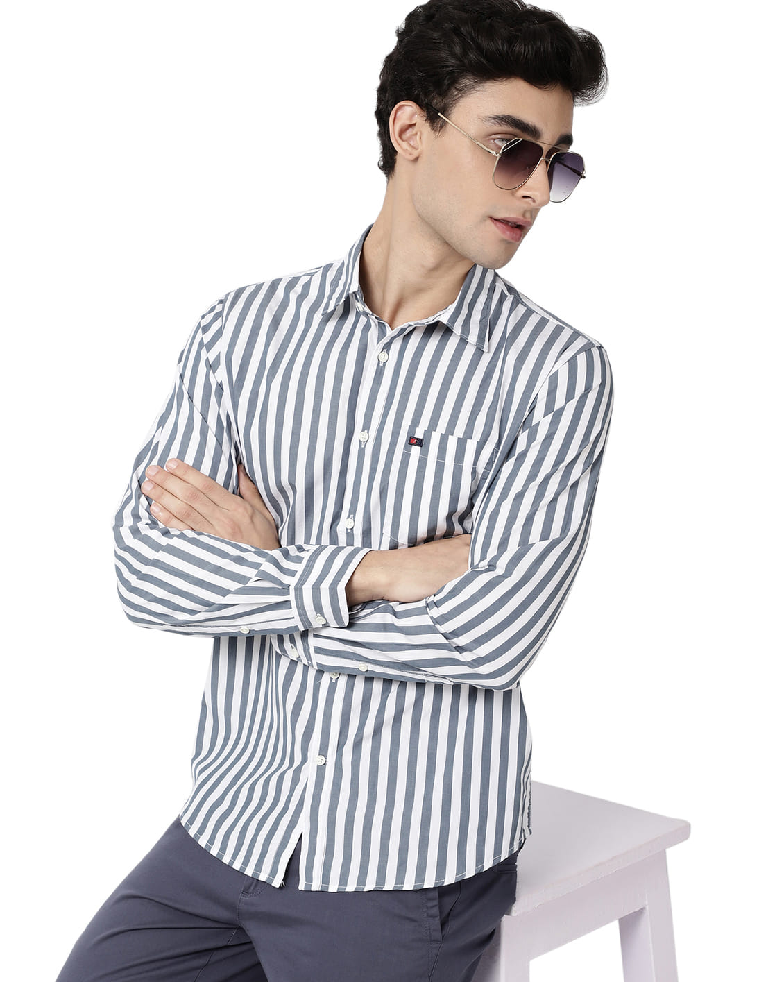 Buy AD by Arvind Cotton Vertical Stripe Casual Shirt - NNNOW.com
