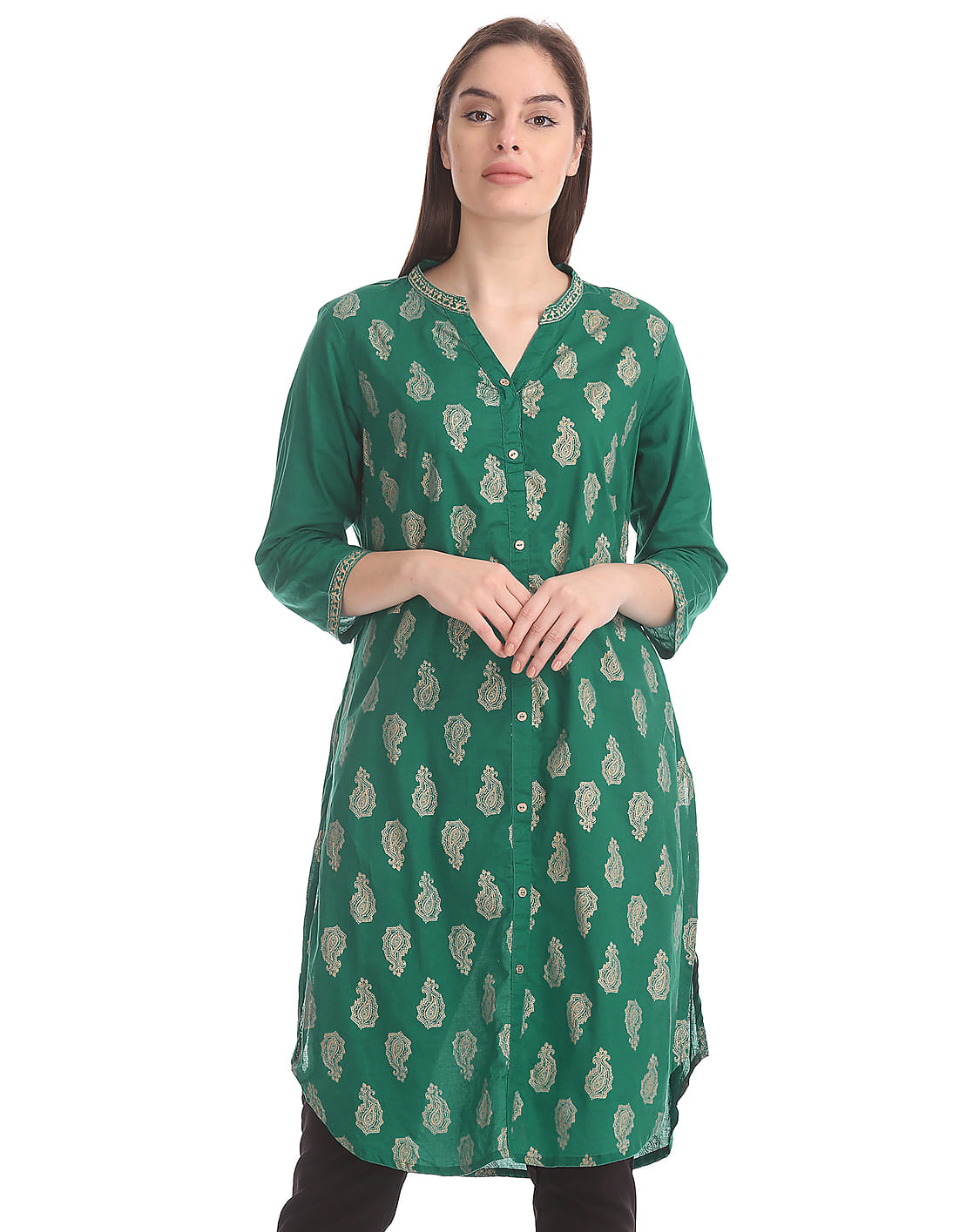 Buy Karigari by Unlimited Foil Print Mandarin Collar Kurta - NNNOW.com